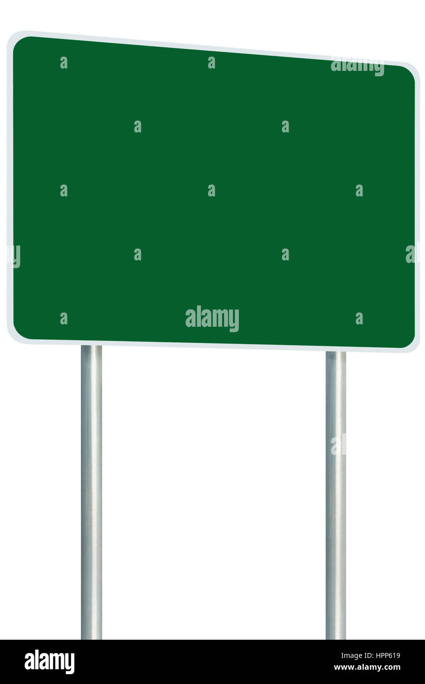 Blank Green Signboard Road Sign Isolated, Large Perspective Copy Space ...