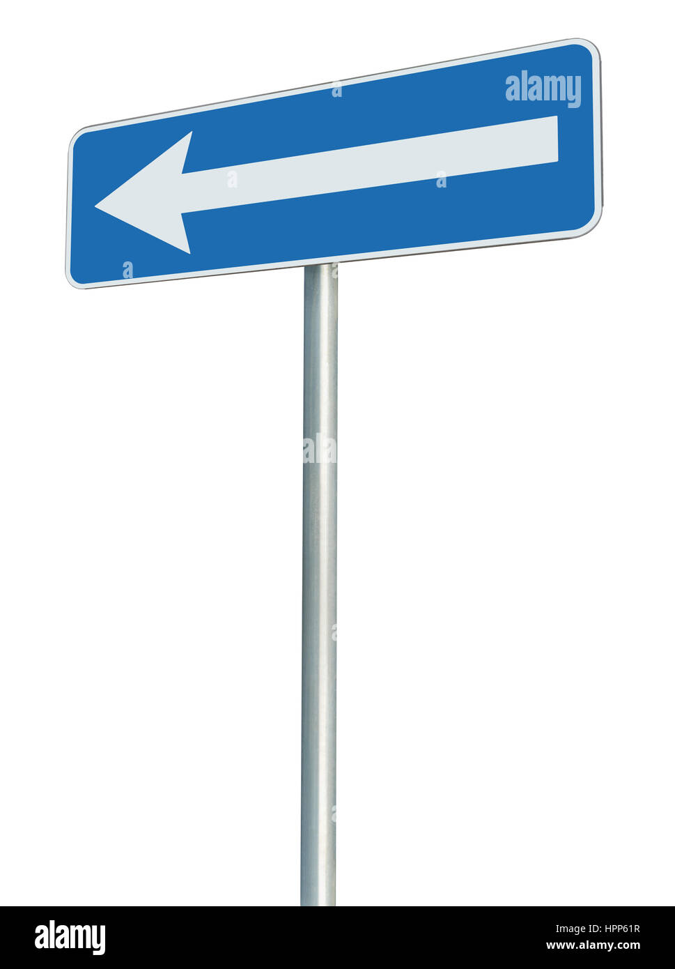 Left traffic route only direction road sign turn pointer, blue isolated ...
