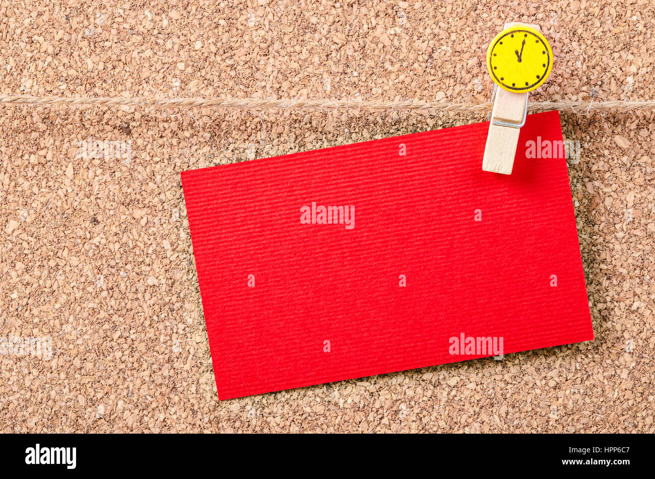 Empty red card hanging on wooden wall ready for your text or message ...