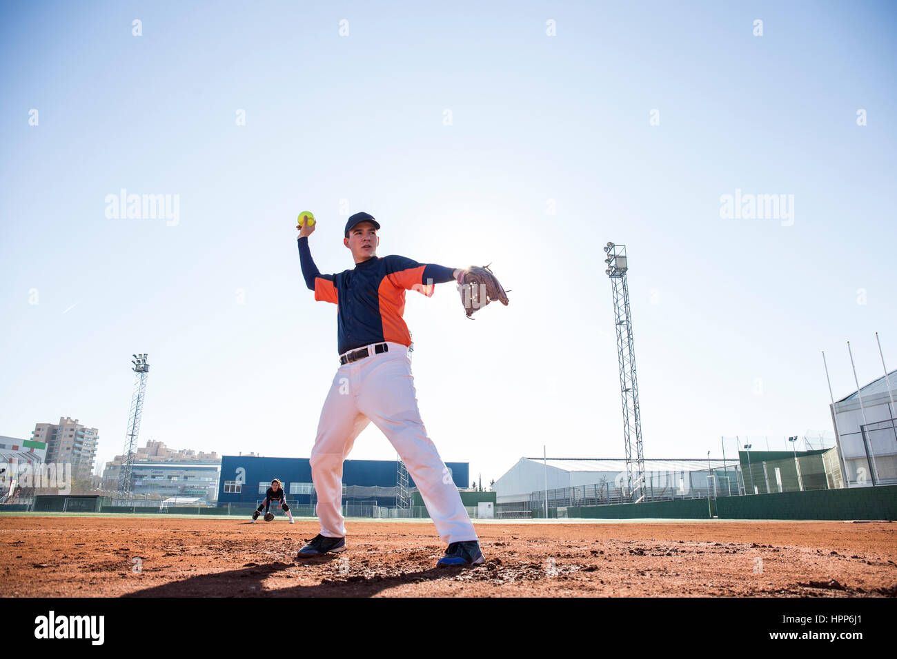 Pitcher throwing the ball during a baseball game Stock Photo - Alamy
