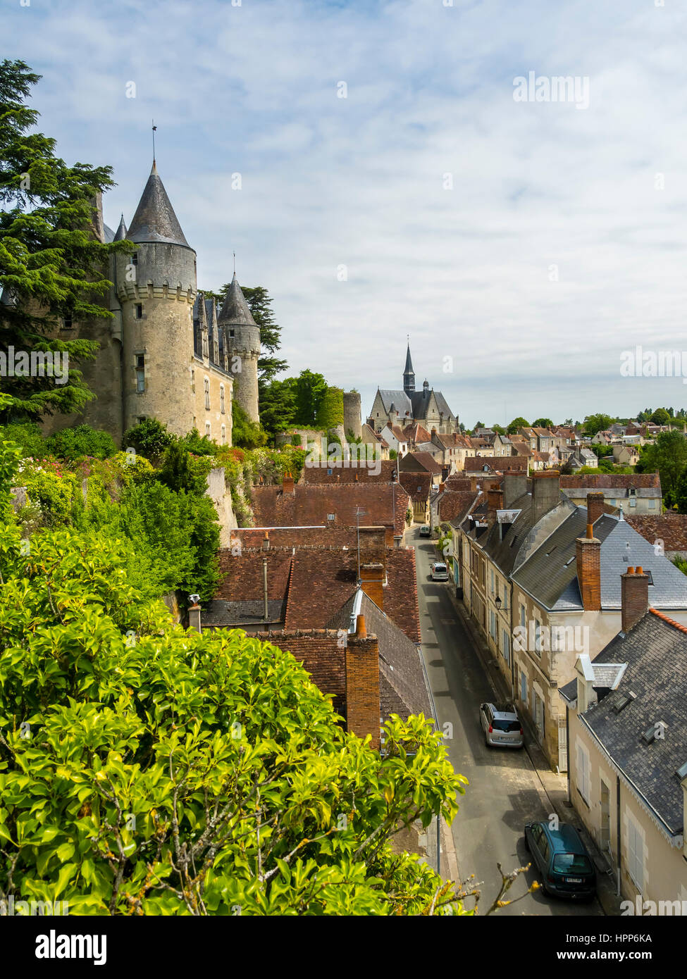 France, Montresor, view to Montresor Castle and city from above Stock ...