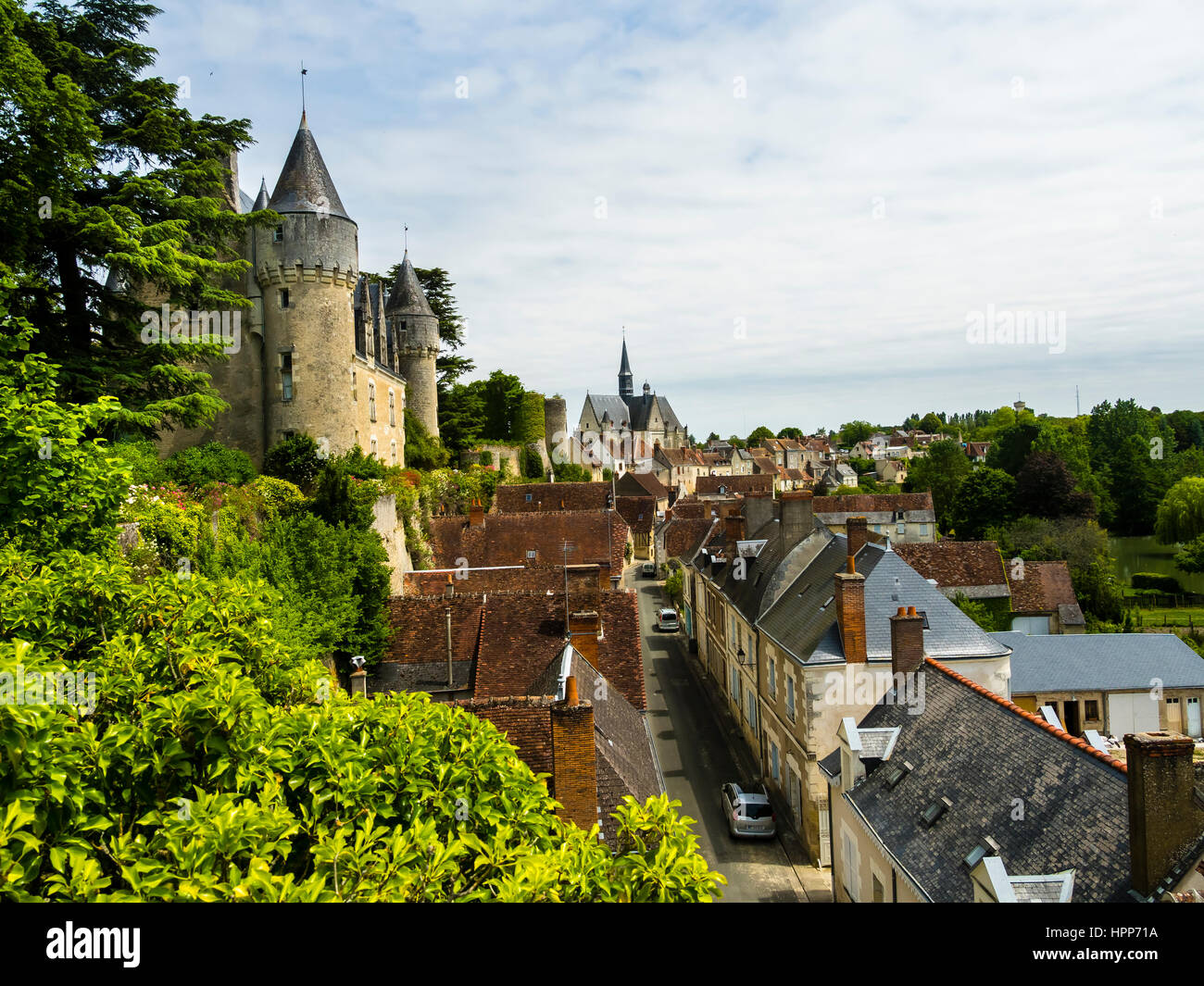 France, Montresor, view to Montresor Castle and city from above Stock ...