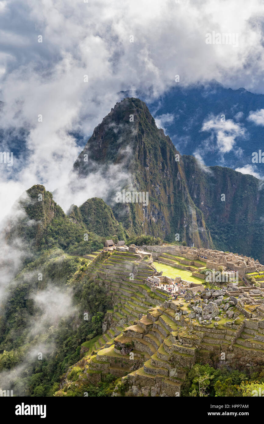 Peru, Andes, Urubamba Valley, clouds and fog above Machu Picchu with ...