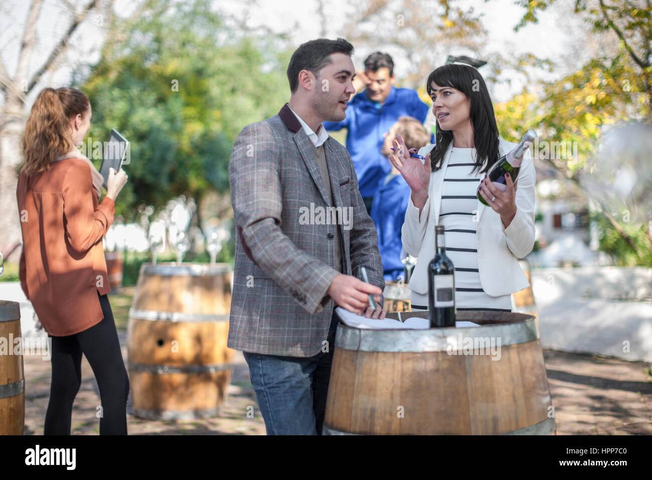 Sales people preparing wine selling event at wine estate Stock Photo ...