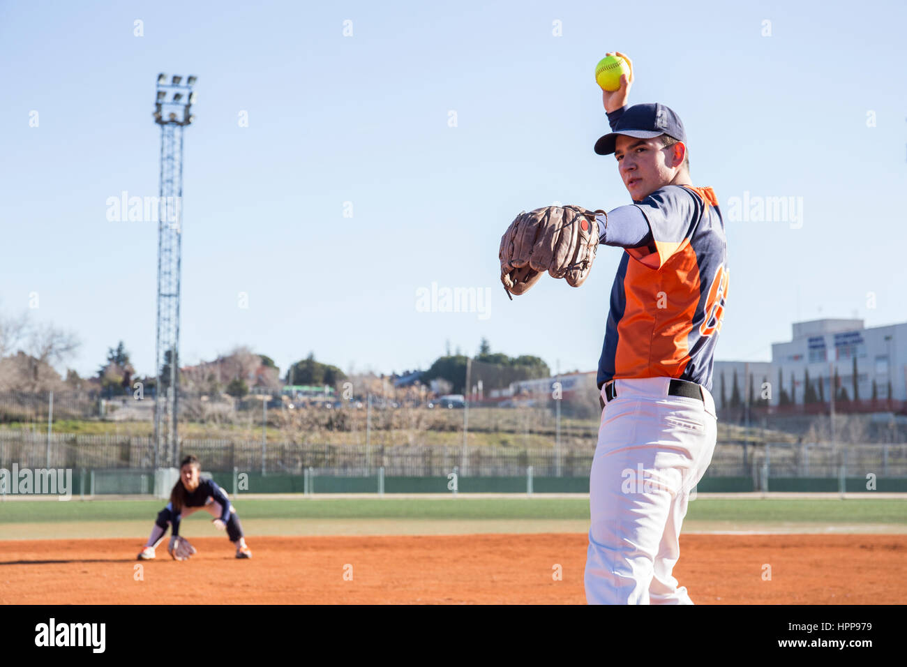 Pitcher ready to throw the ball during a baseball game Stock Photo - Alamy