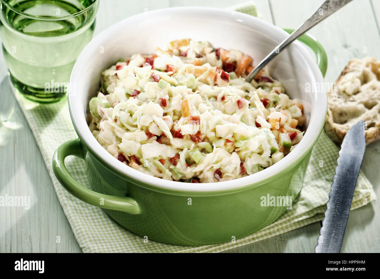 Pot of Coleslaw apple salad Stock Photo - Alamy