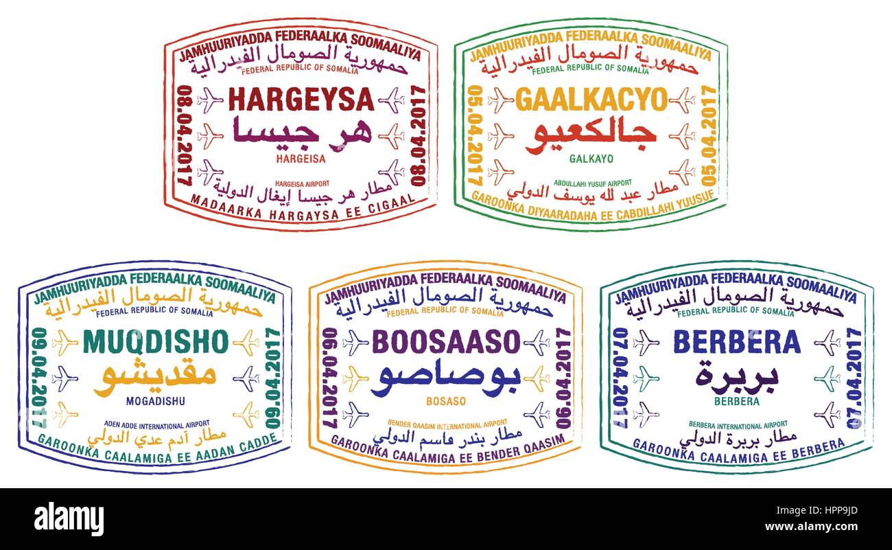 Stylised passport stamps of Somalia in vector format Stock Vector Image ...