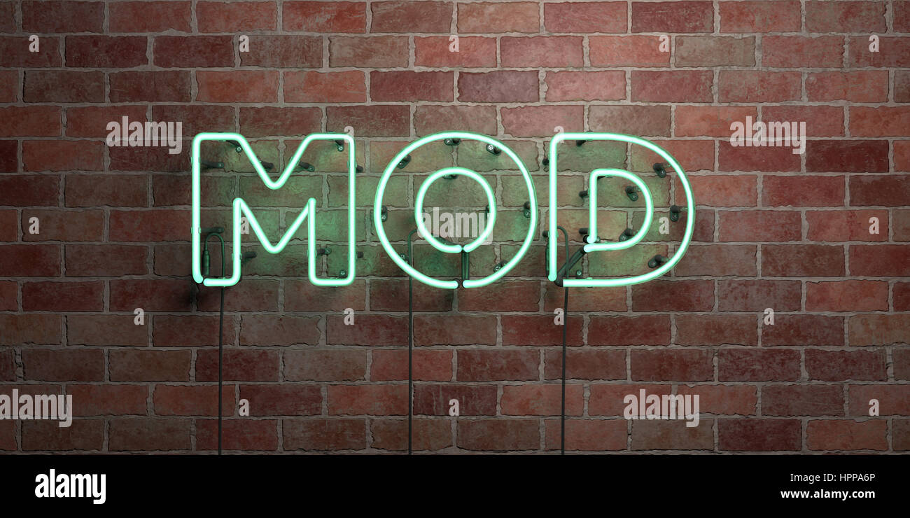 MOD - fluorescent Neon tube Sign on brickwork - Front view - 3D ...