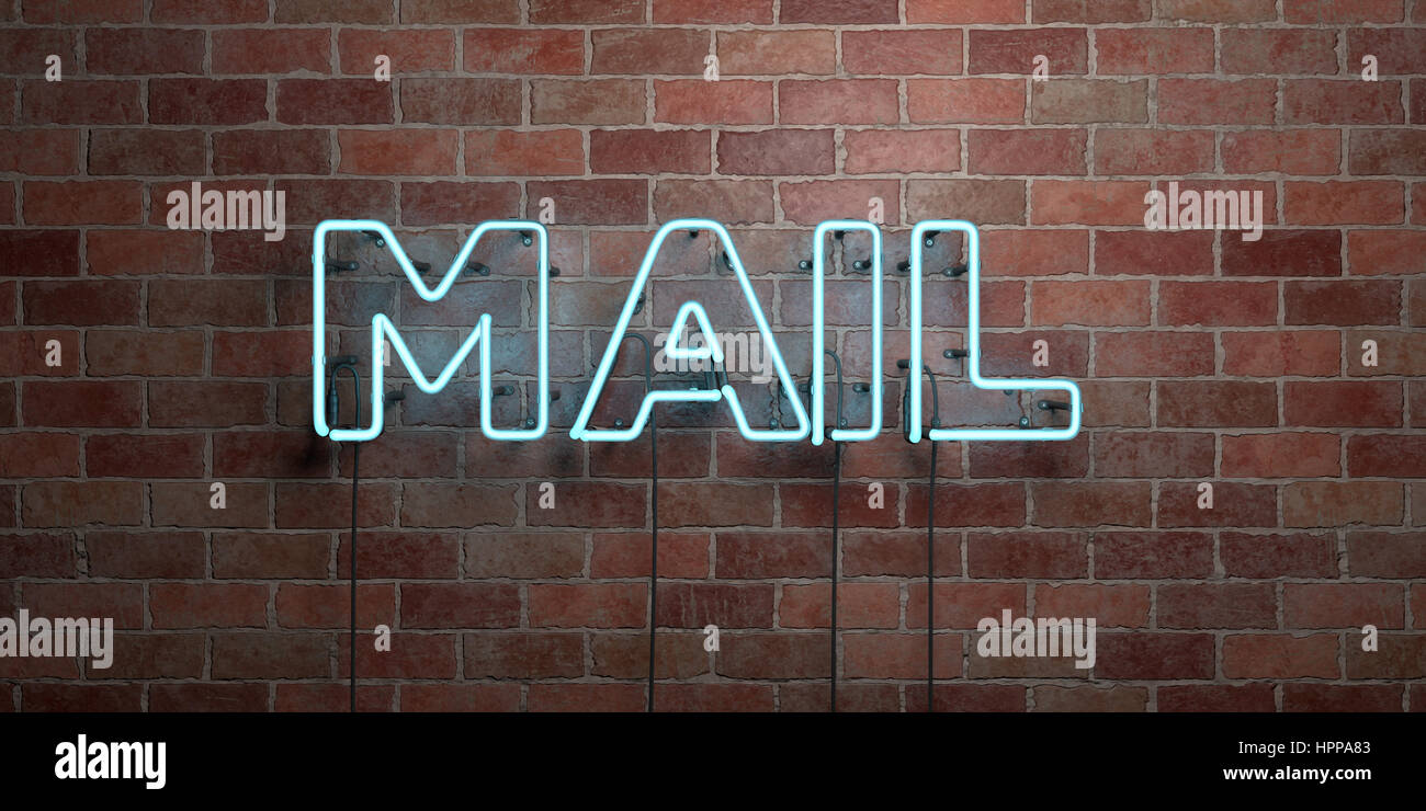MAIL - fluorescent Neon tube Sign on brickwork - Front view - 3D ...