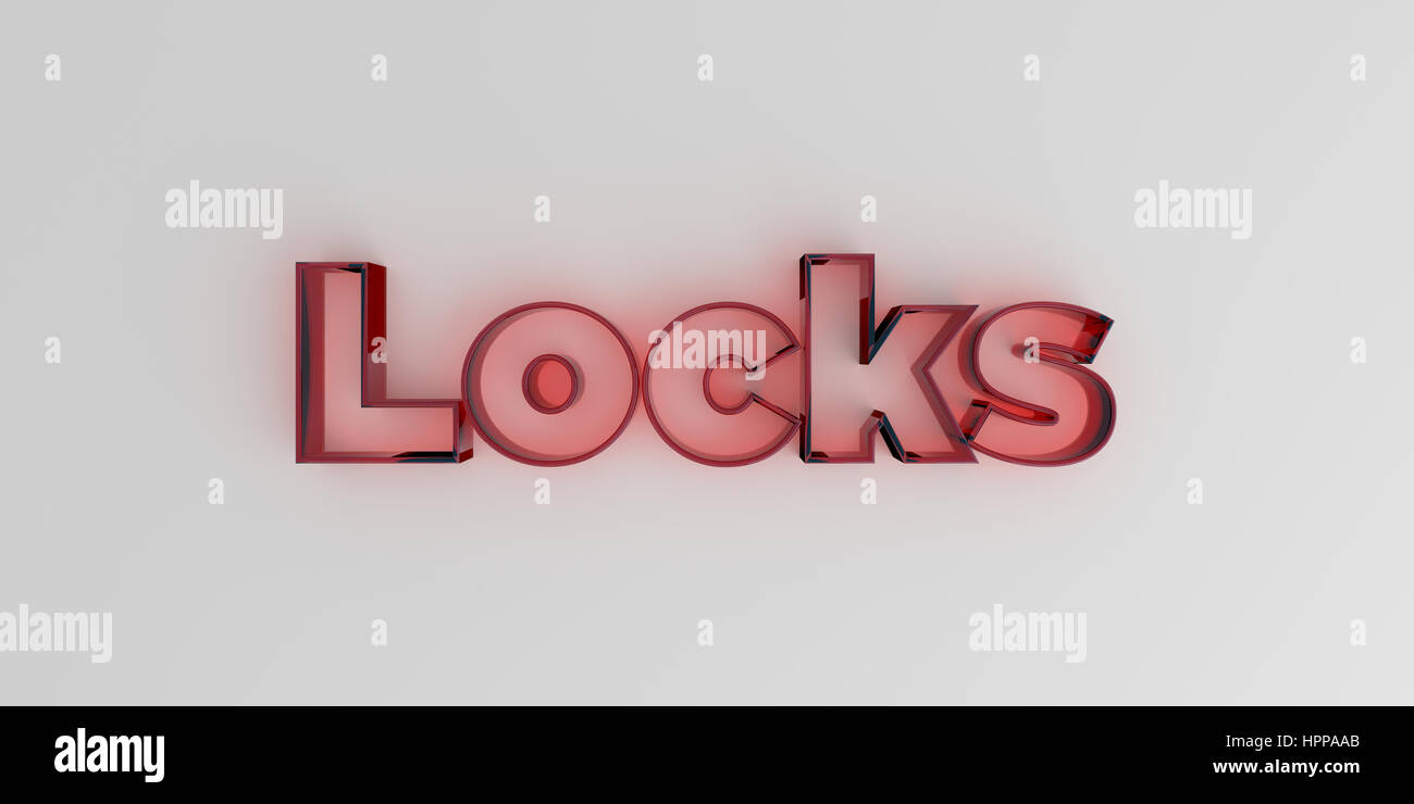 Locks - Red glass text on white background - 3D rendered royalty free ...