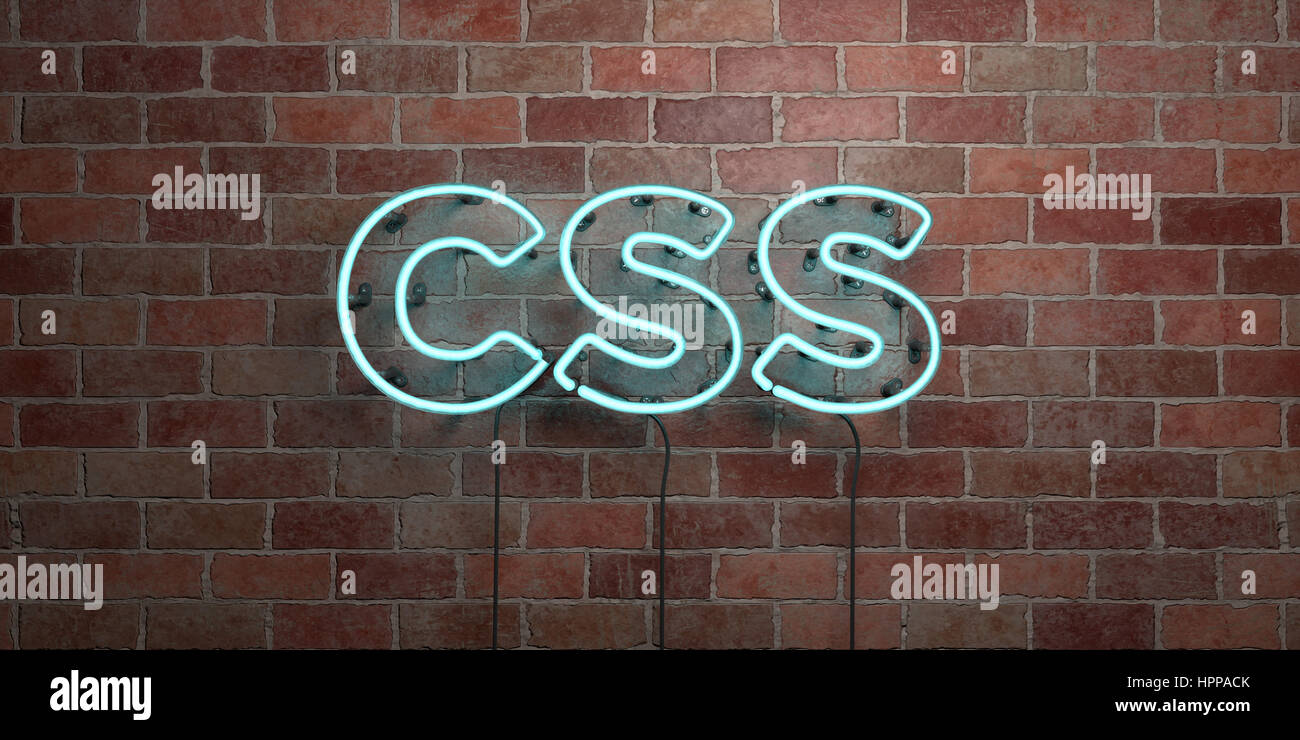 CSS - fluorescent Neon tube Sign on brickwork - Front view - 3D ...