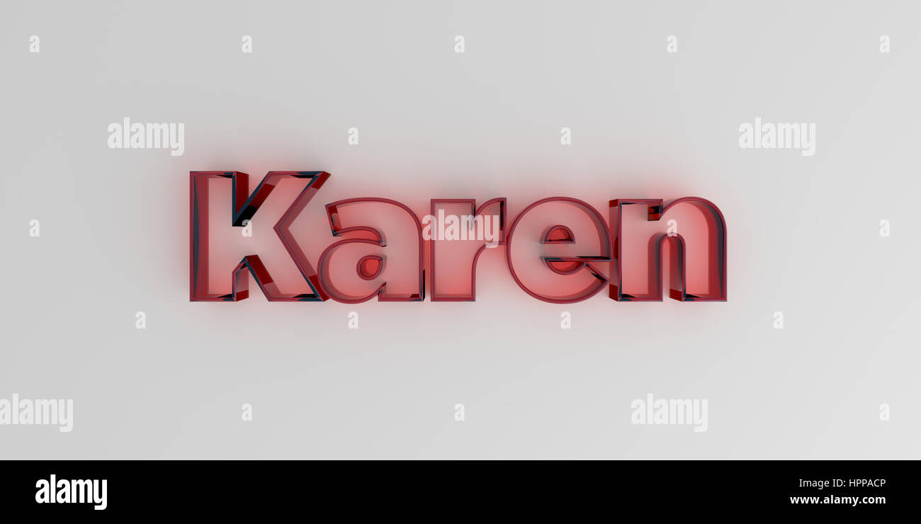 Karen - Red glass text on white background - 3D rendered royalty free ...