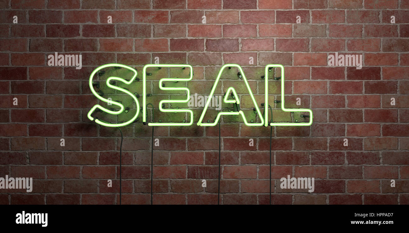 SEAL - fluorescent Neon tube Sign on brickwork - Front view - 3D ...