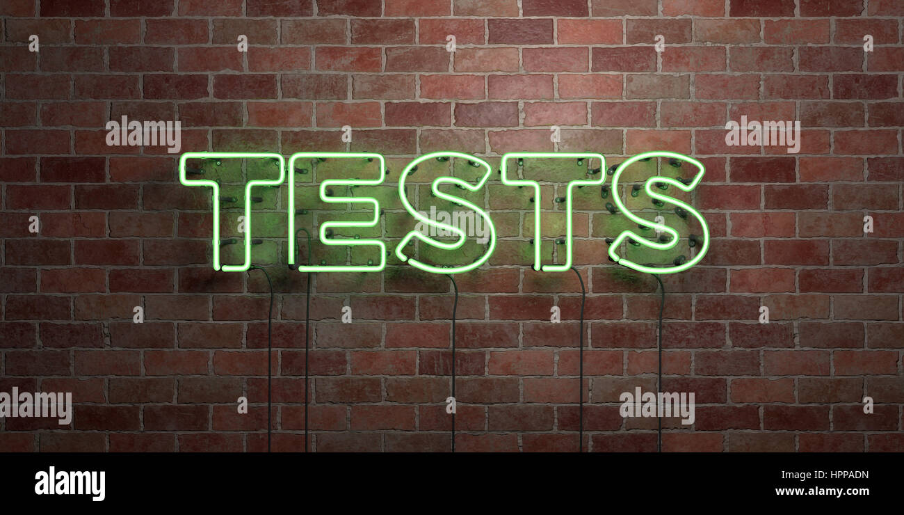 TESTS - fluorescent Neon tube Sign on brickwork - Front view - 3D ...