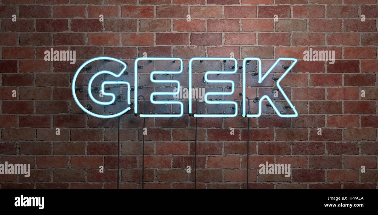 GEEK - fluorescent Neon tube Sign on brickwork - Front view - 3D ...
