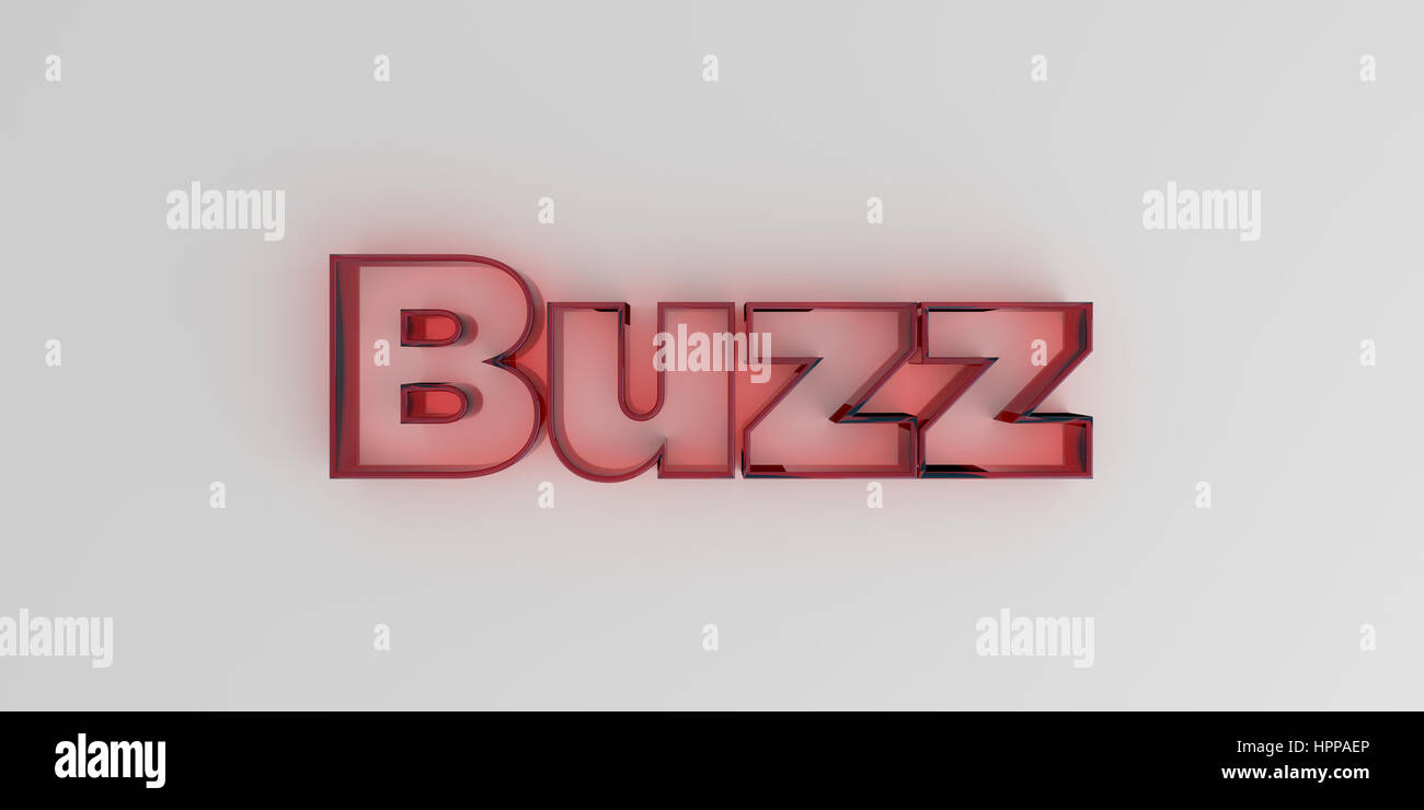 Buzz - Red glass text on white background - 3D rendered royalty free ...
