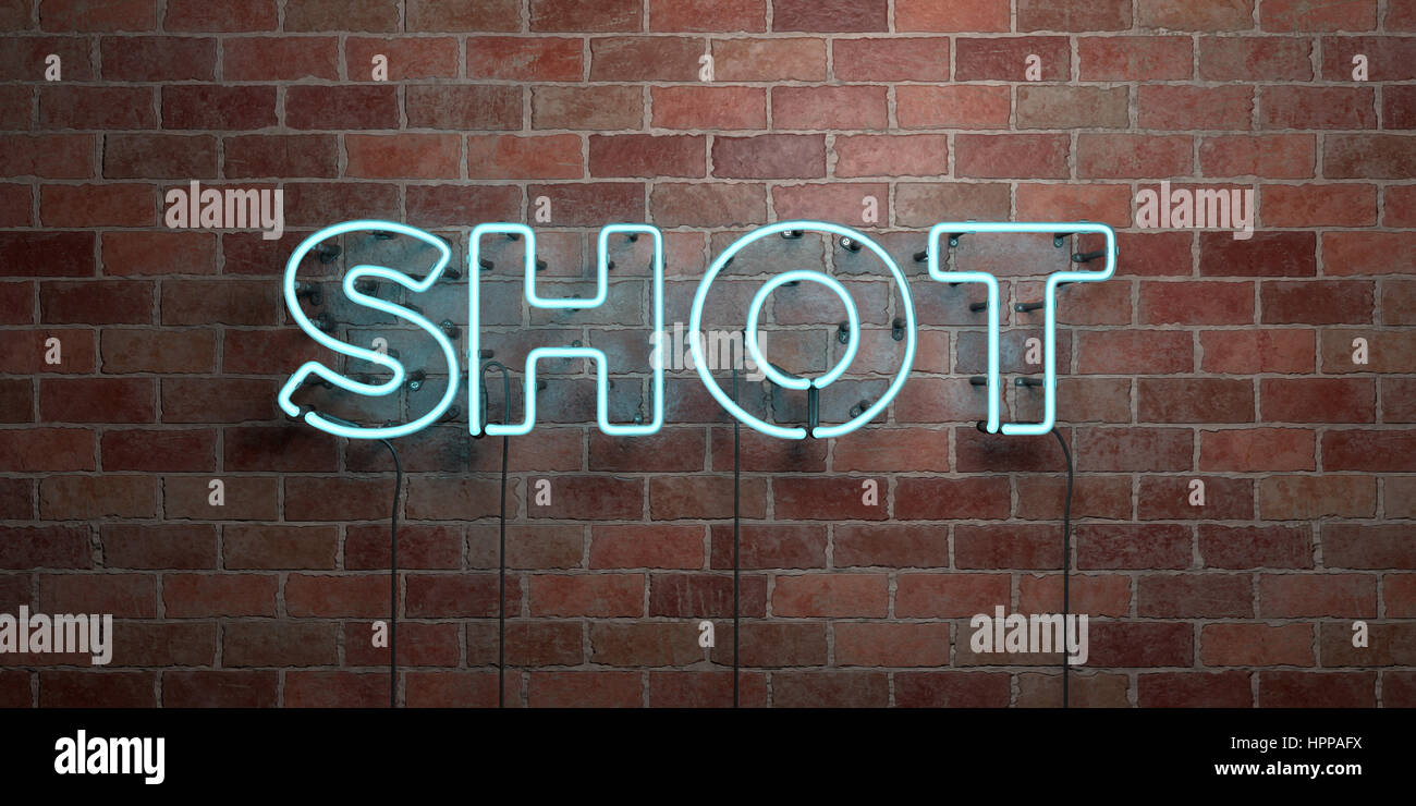 SHOT - fluorescent Neon tube Sign on brickwork - Front view - 3D ...