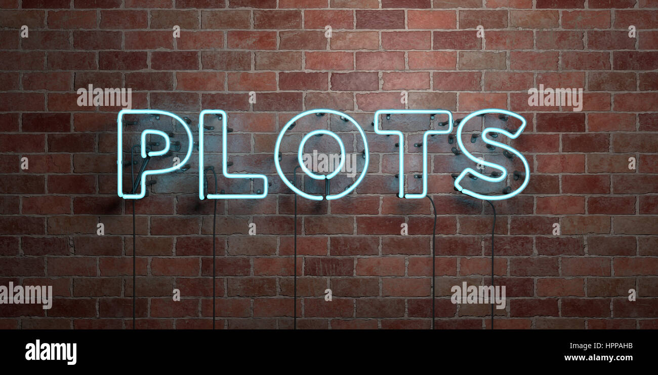 PLOTS - fluorescent Neon tube Sign on brickwork - Front view - 3D ...