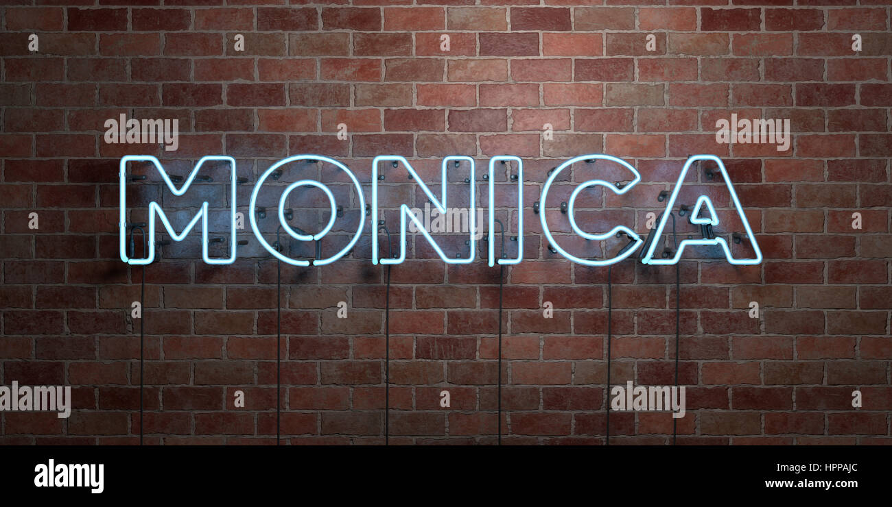 MONICA - fluorescent Neon tube Sign on brickwork - Front view - 3D ...
