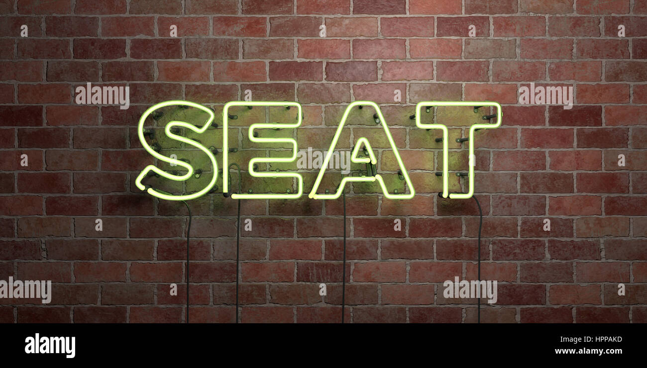 SEAT - fluorescent Neon tube Sign on brickwork - Front view - 3D ...