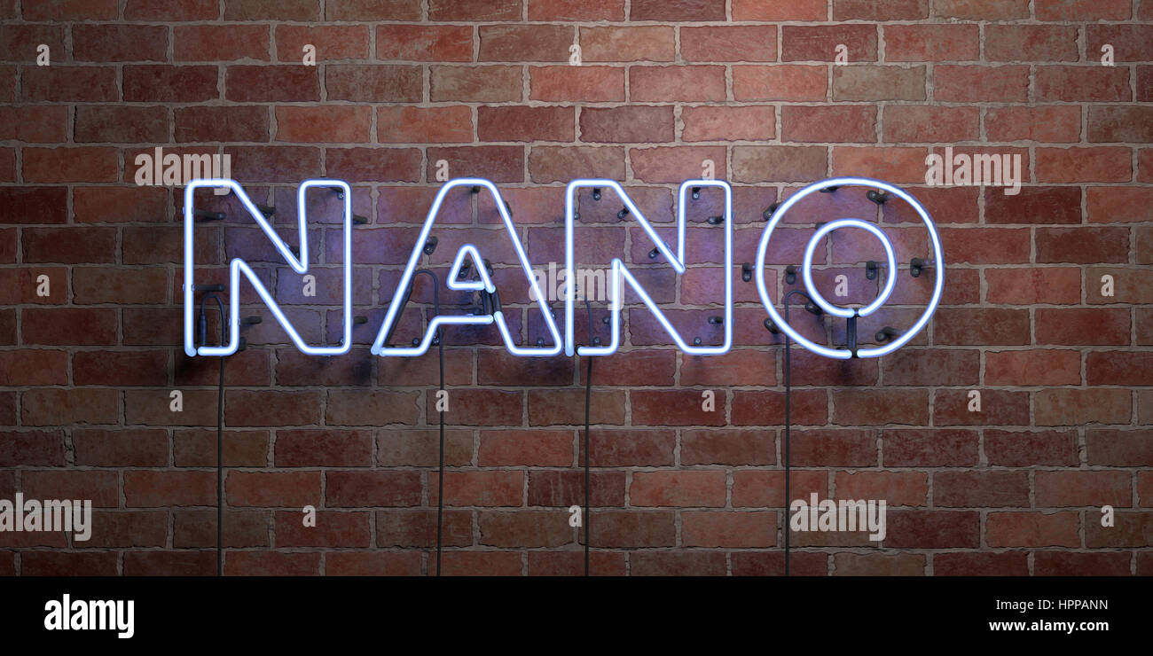 NANO - fluorescent Neon tube Sign on brickwork - Front view - 3D ...