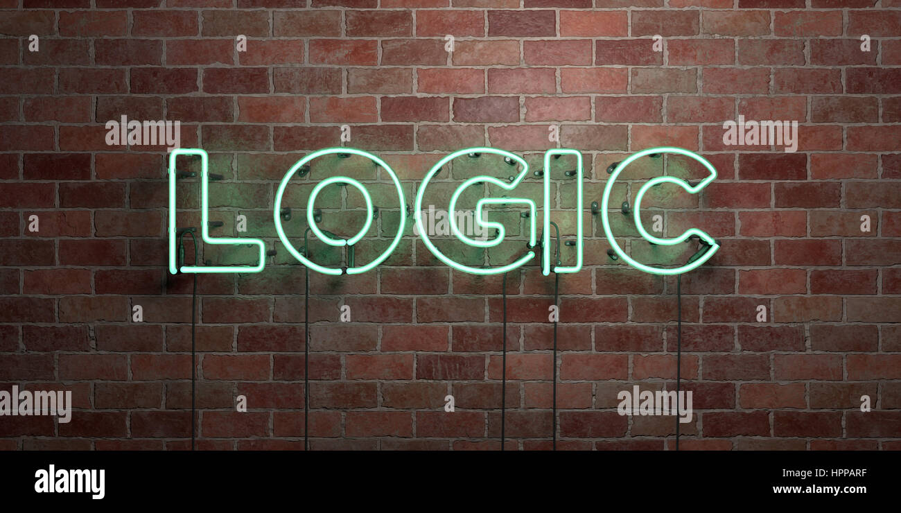 LOGIC - fluorescent Neon tube Sign on brickwork - Front view - 3D ...