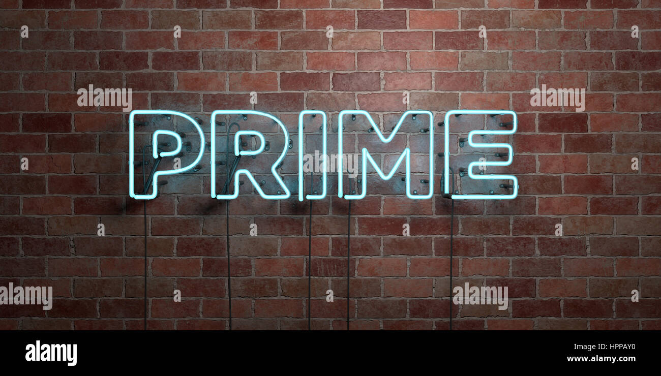 PRIME - fluorescent Neon tube Sign on brickwork - Front view - 3D ...