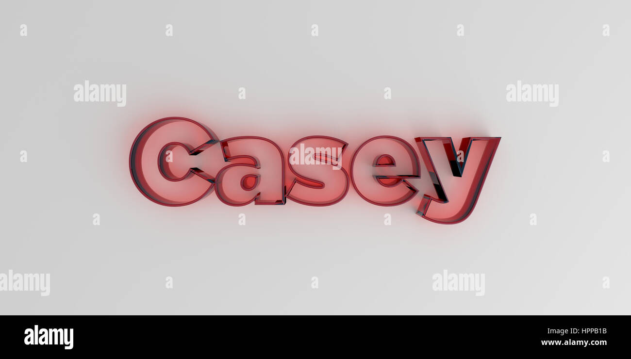 Casey - Red glass text on white background - 3D rendered royalty free ...