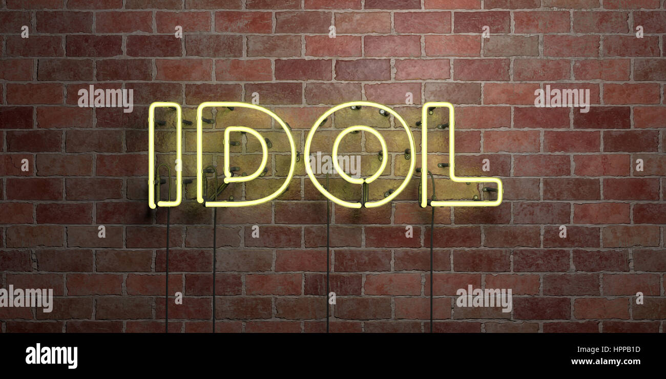 IDOL - fluorescent Neon tube Sign on brickwork - Front view - 3D ...