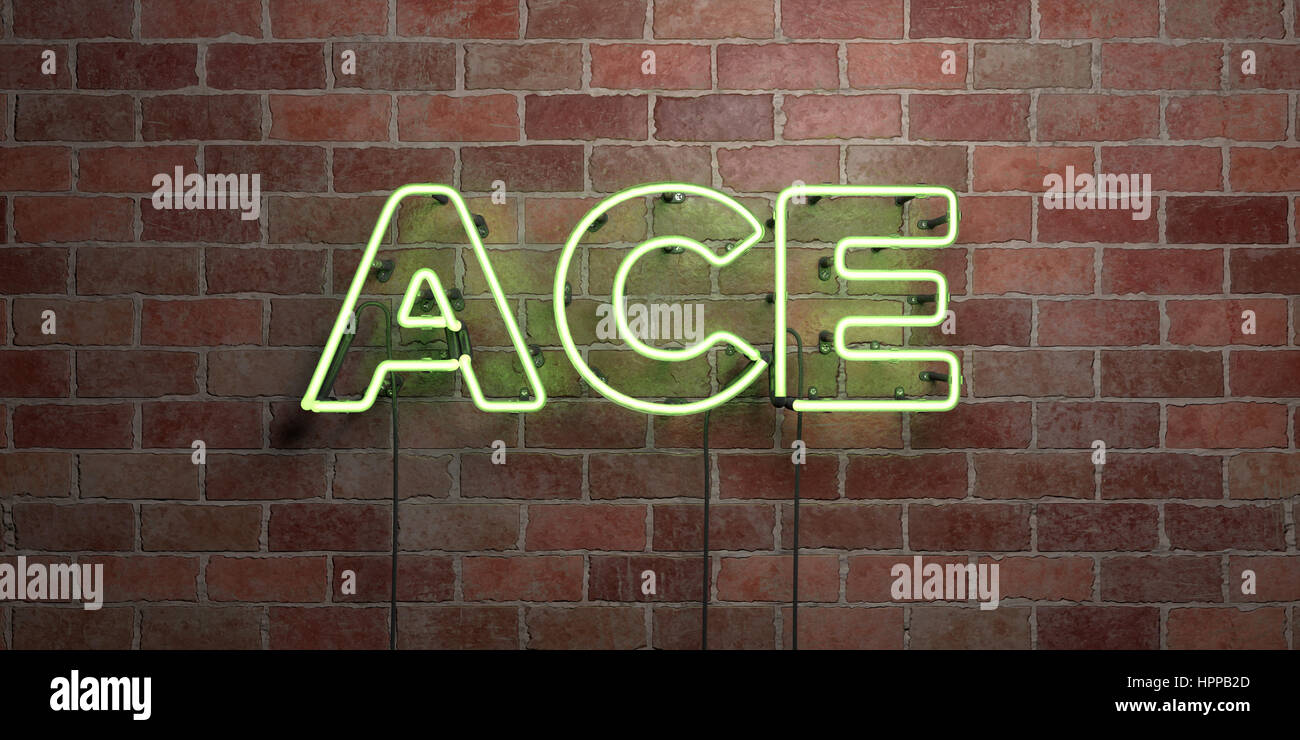 ACE - fluorescent Neon tube Sign on brickwork - Front view - 3D ...
