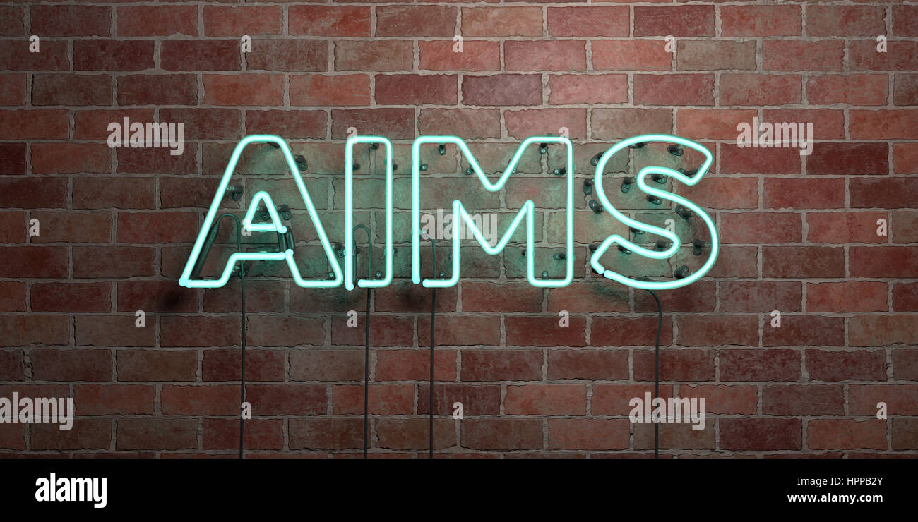 AIMS - fluorescent Neon tube Sign on brickwork - Front view - 3D ...
