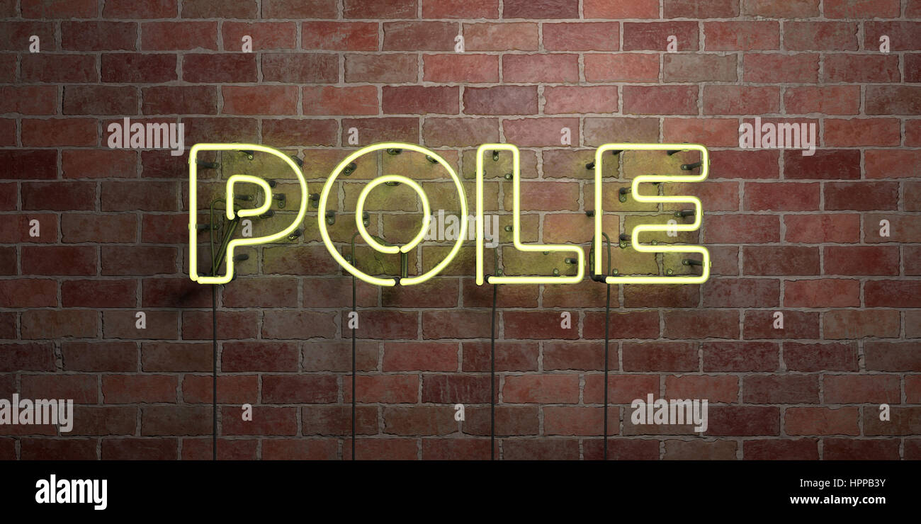 POLE - fluorescent Neon tube Sign on brickwork - Front view - 3D ...