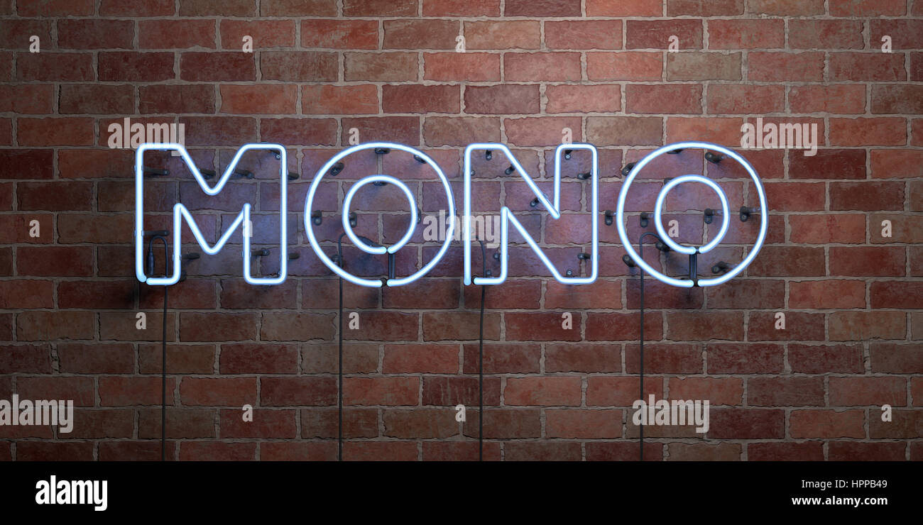 MONO - fluorescent Neon tube Sign on brickwork - Front view - 3D ...