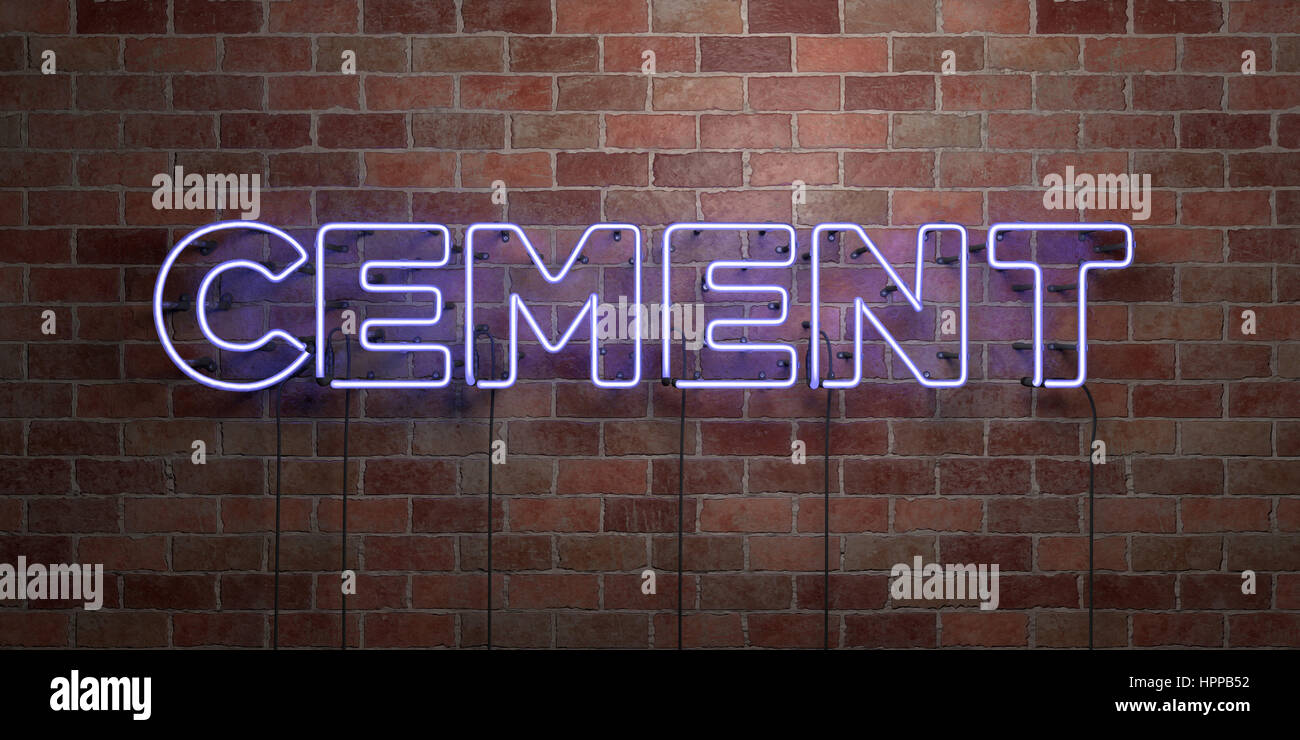 CEMENT - fluorescent Neon tube Sign on brickwork - Front view - 3D ...