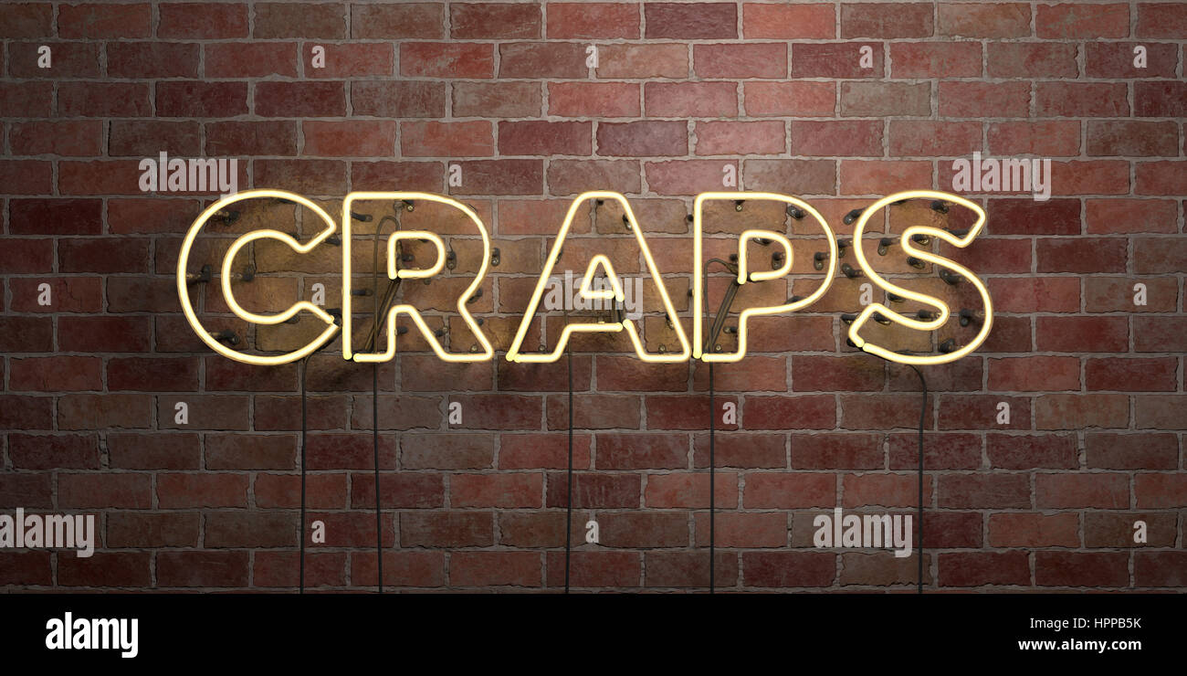 CRAPS - fluorescent Neon tube Sign on brickwork - Front view - 3D ...