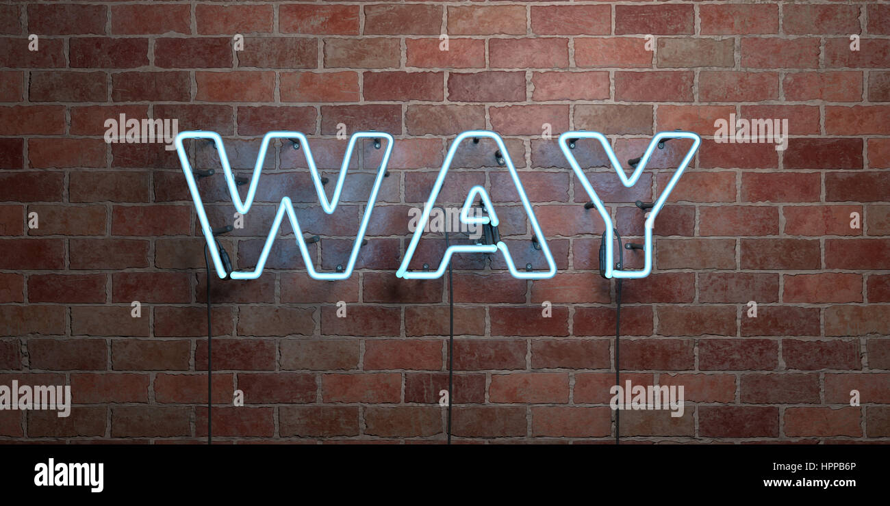WAY - fluorescent Neon tube Sign on brickwork - Front view - 3D ...