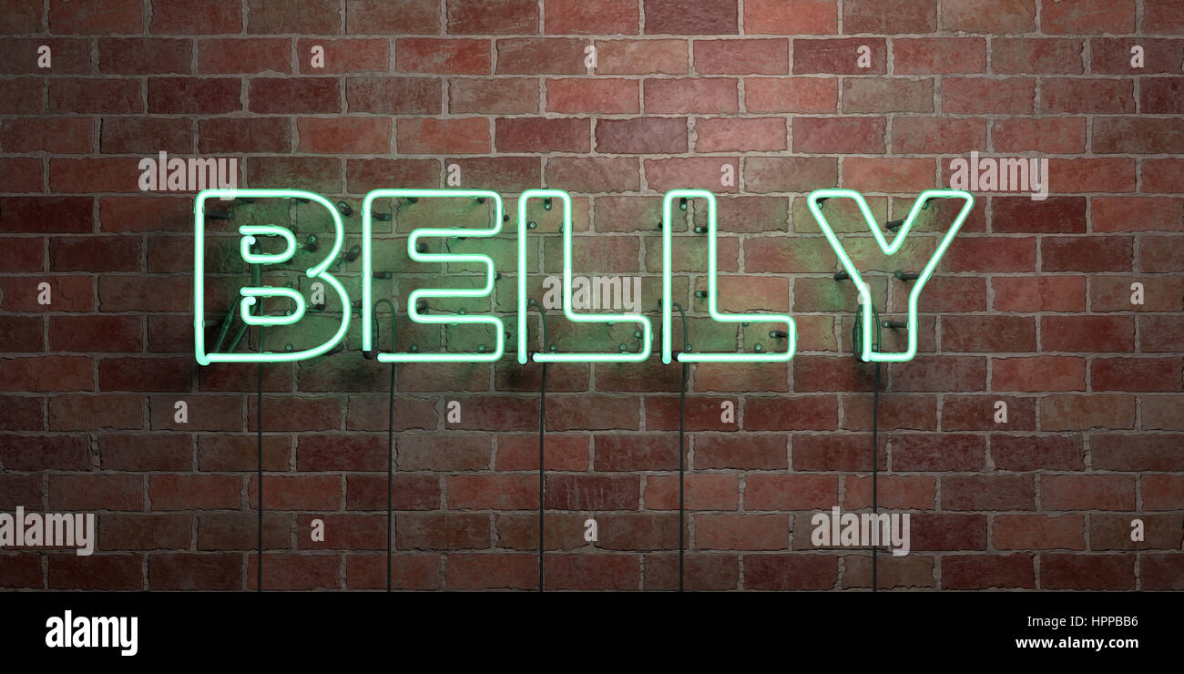 BELLY - fluorescent Neon tube Sign on brickwork - Front view - 3D ...