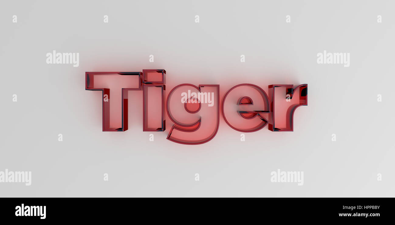Tiger - Red glass text on white background - 3D rendered royalty free ...