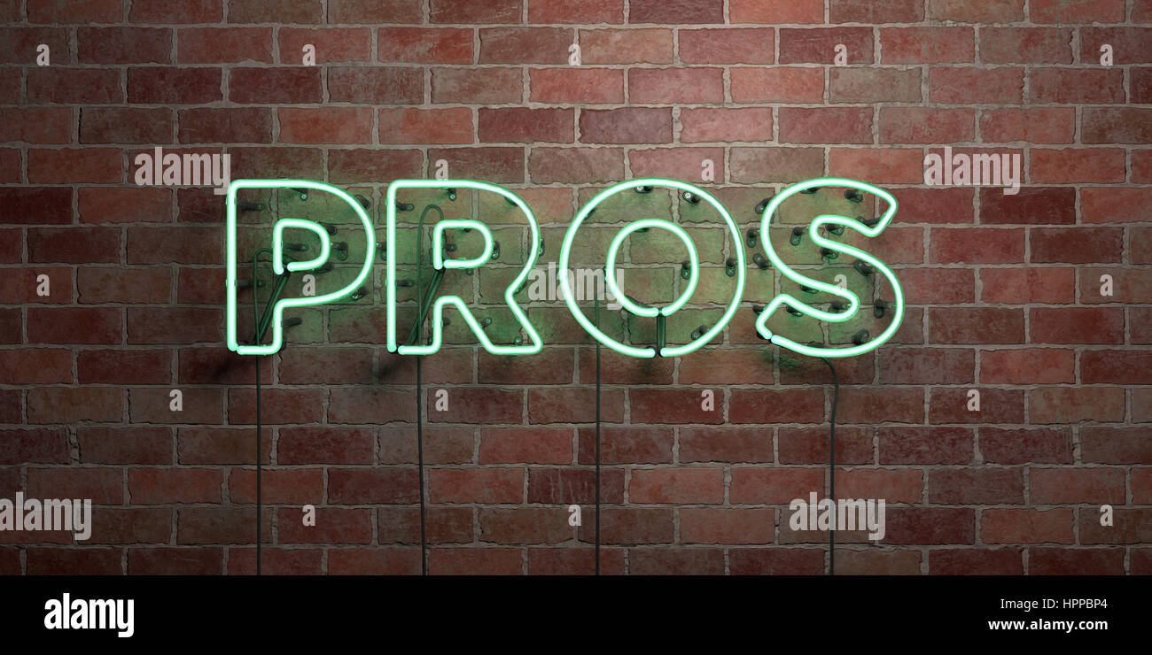 PROS - fluorescent Neon tube Sign on brickwork - Front view - 3D ...