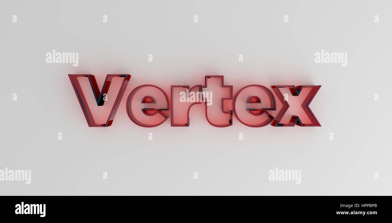 Vertex - Red glass text on white background - 3D rendered royalty free ...
