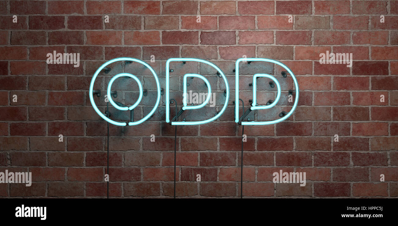 ODD - fluorescent Neon tube Sign on brickwork - Front view - 3D ...