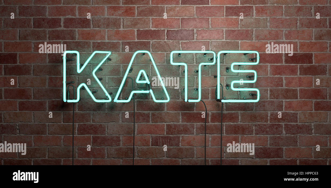 KATE - fluorescent Neon tube Sign on brickwork - Front view - 3D ...