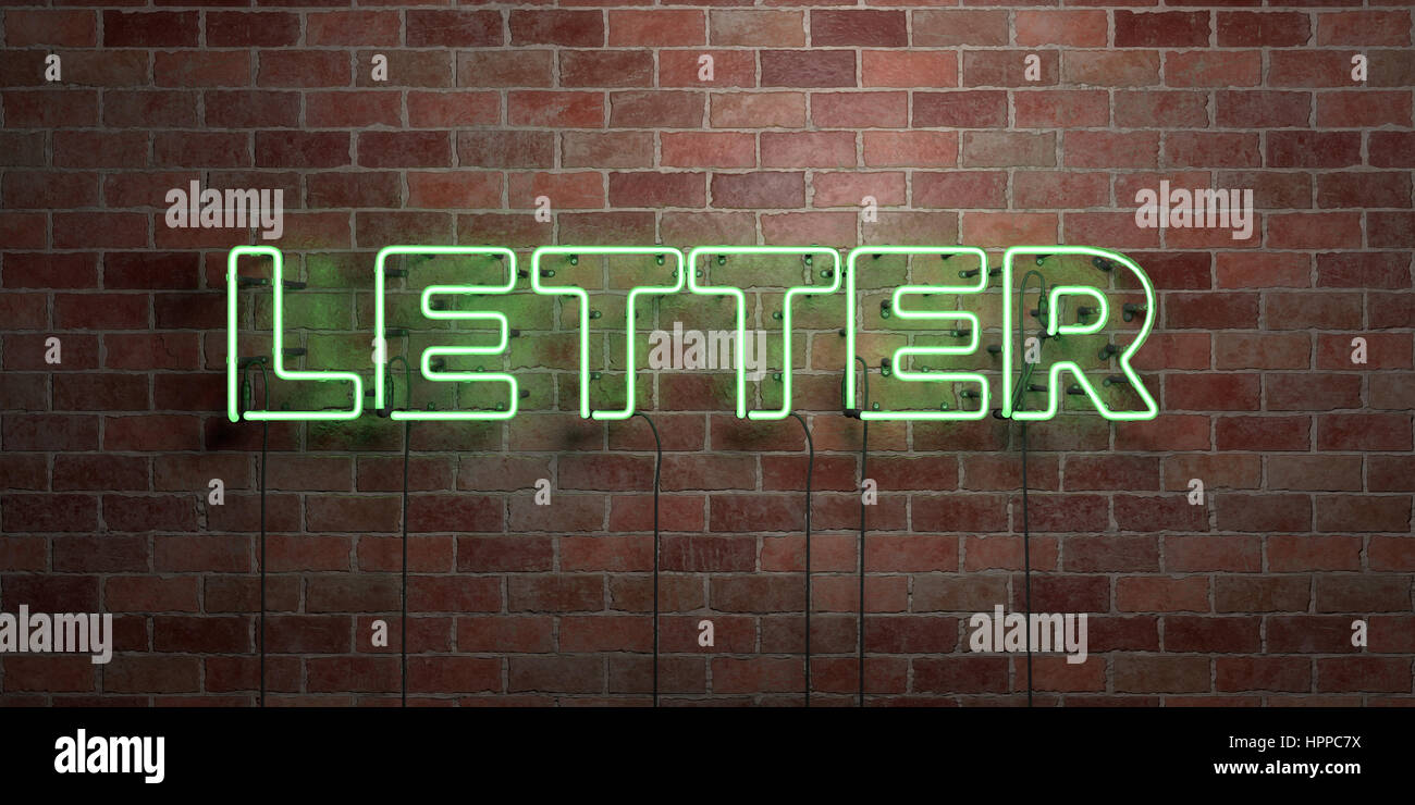 LETTER - fluorescent Neon tube Sign on brickwork - Front view - 3D ...