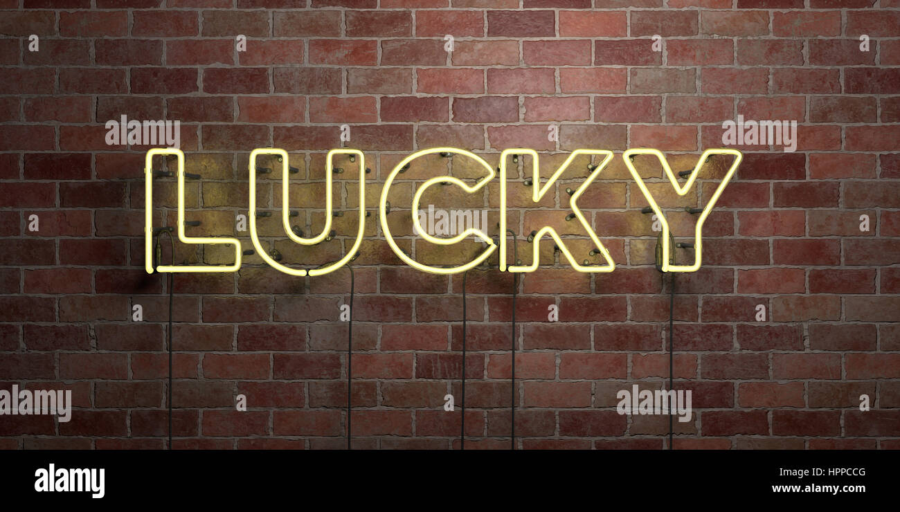 LUCKY - fluorescent Neon tube Sign on brickwork - Front view - 3D ...