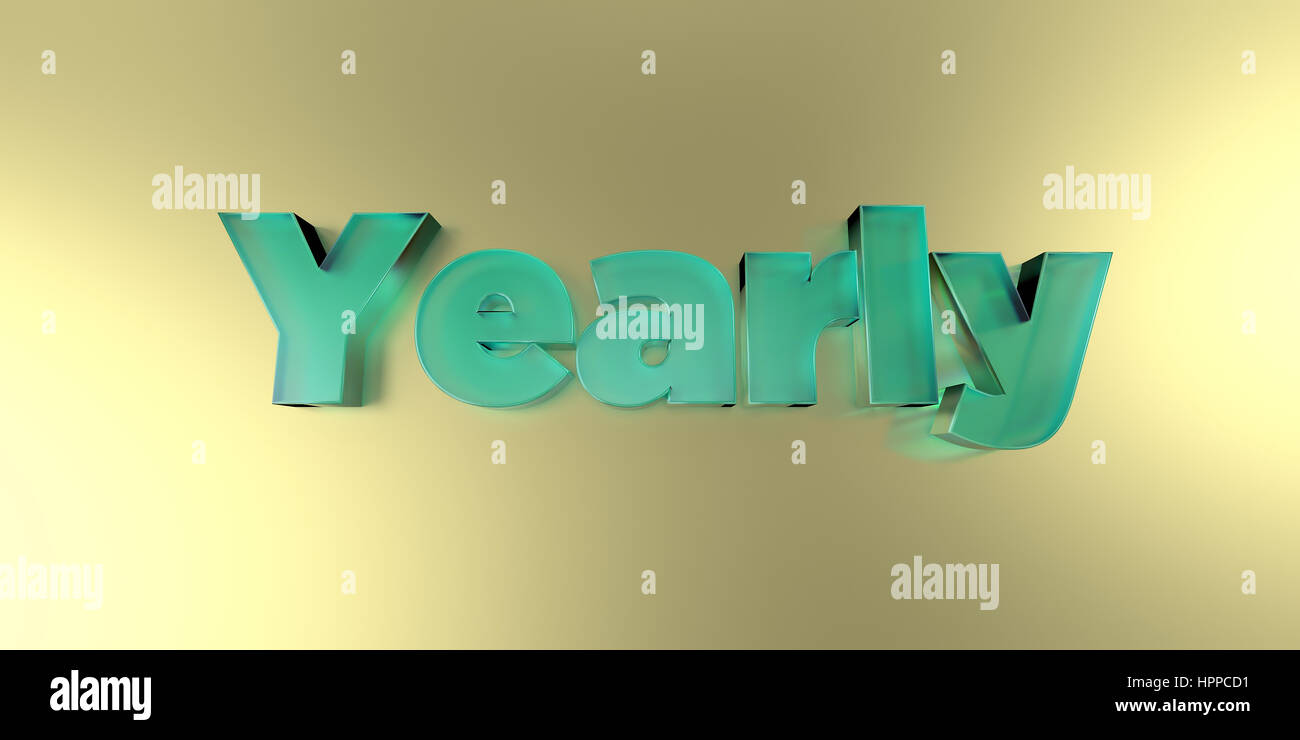 Yearly - colorful glass text on vibrant background - 3D rendered ...