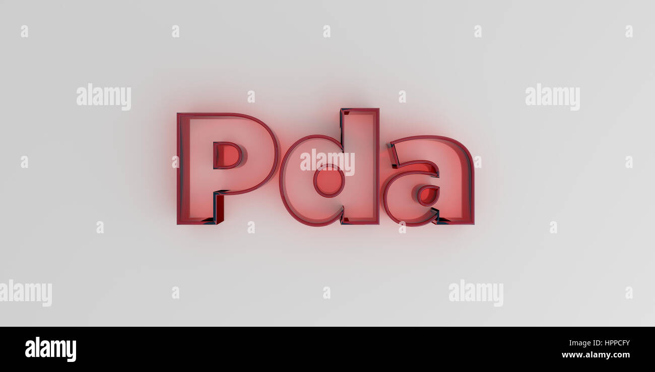 Pda - Red glass text on white background - 3D rendered royalty free ...