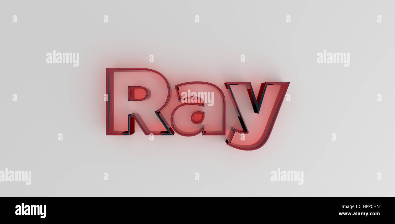 Ray - Red glass text on white background - 3D rendered royalty free ...