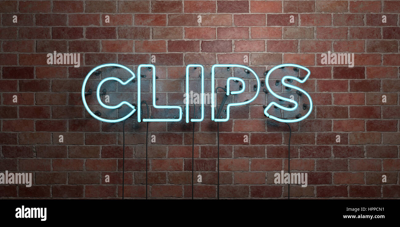 CLIPS - fluorescent Neon tube Sign on brickwork - Front view - 3D ...