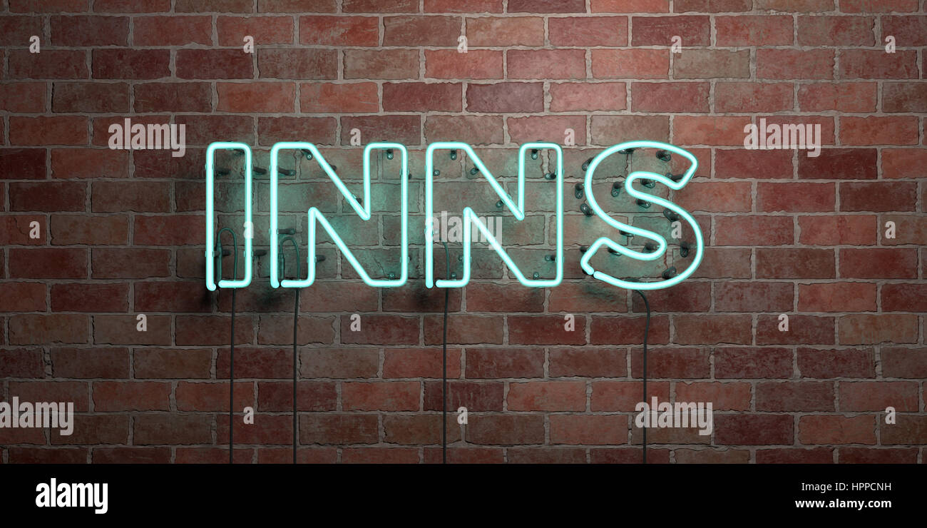 INNS - fluorescent Neon tube Sign on brickwork - Front view - 3D ...