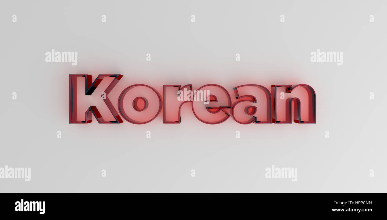Korean - Red glass text on white background - 3D rendered royalty free ...